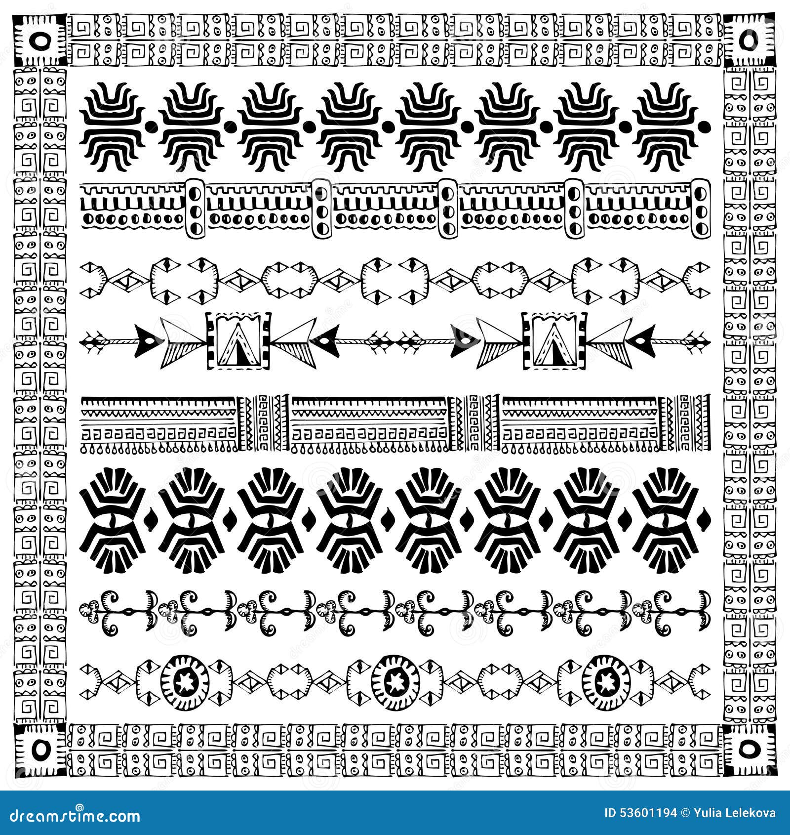 Set of Ancient American Indian Borders Stock Vector - Illustration of ...