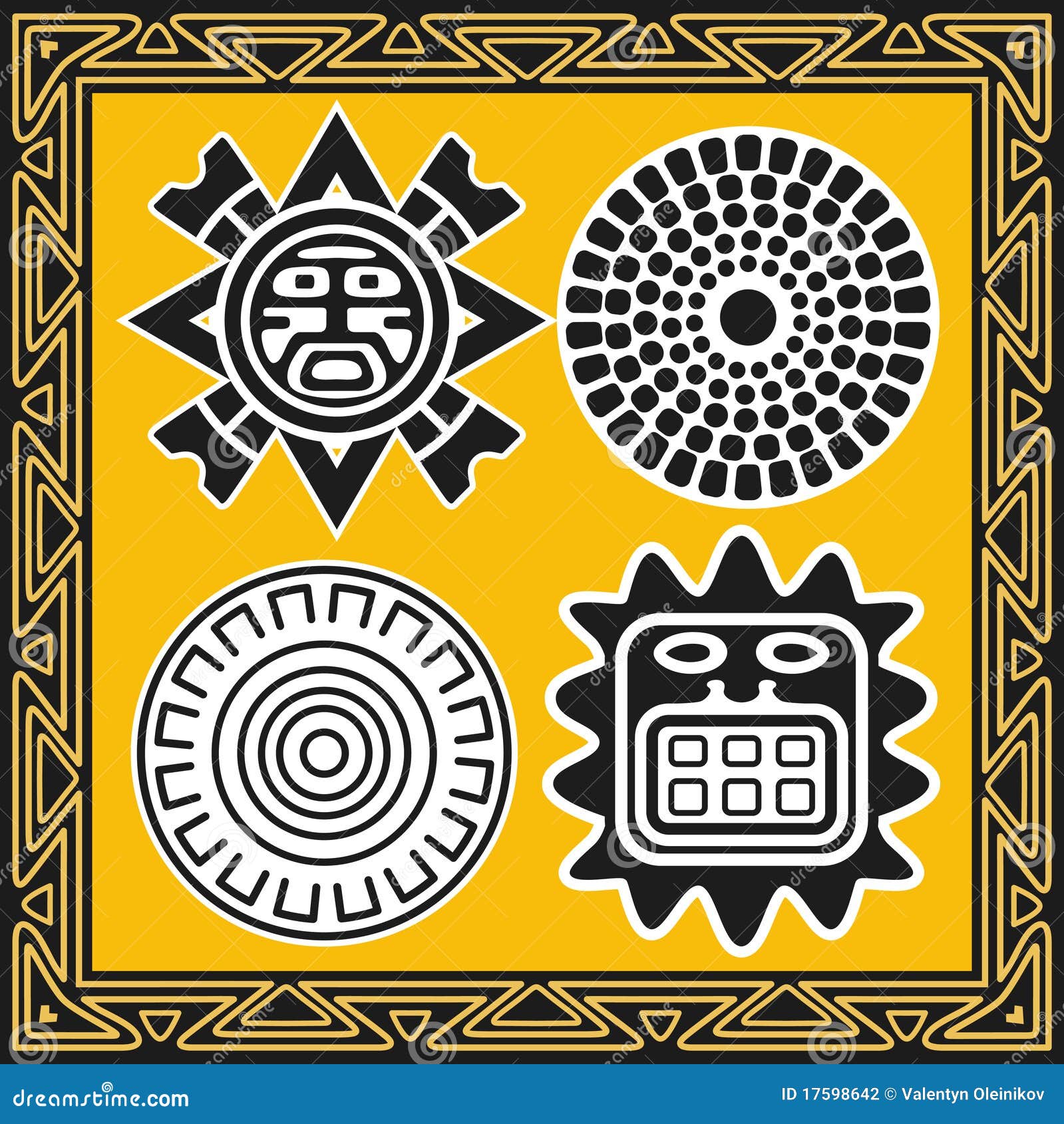 Set of Ancient American Indian Sun Patterns Stock Vector - Illustration ...