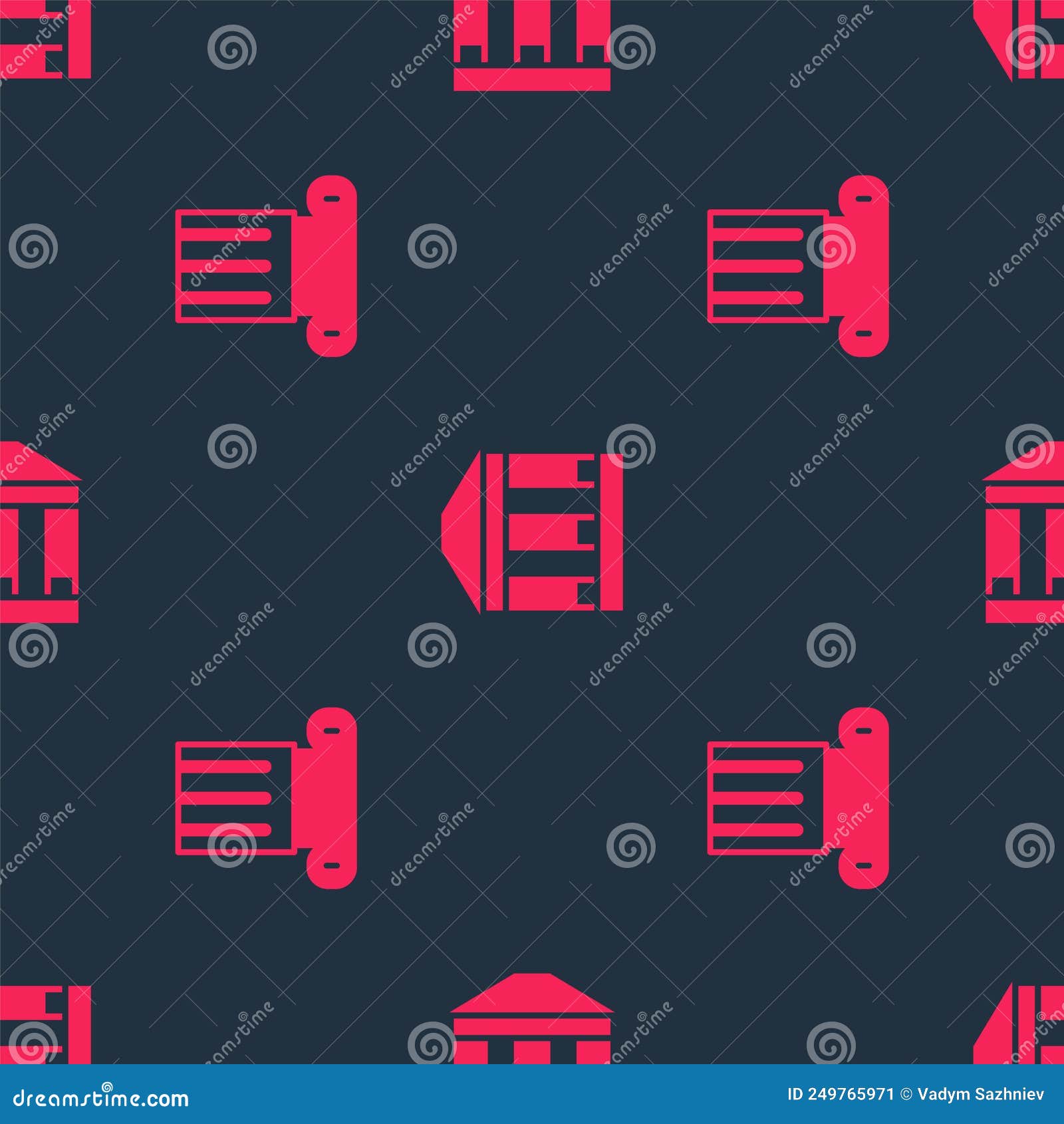 Set Ancient Column and Museum Building on Seamless Pattern. Vector ...