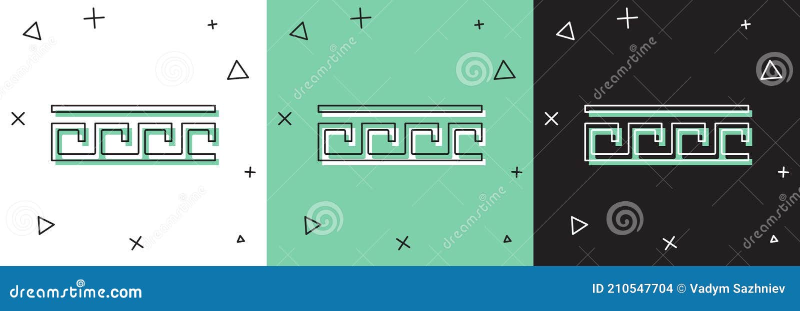 Set Ancient Greek Pattern Icon Isolated on White and Green, Black ...