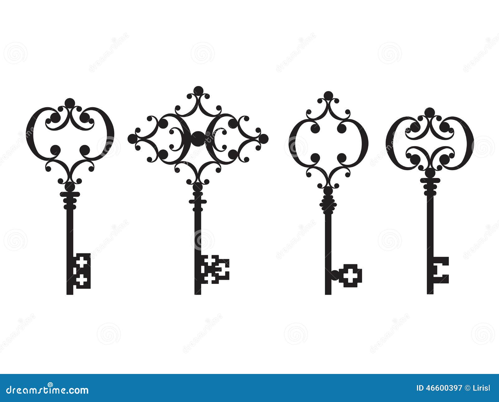 Set of ancient keys stock vector. Illustration of design - 46600397