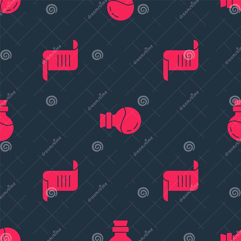 Set Ancient Magic Book and Bottle with Potion on Seamless Pattern ...