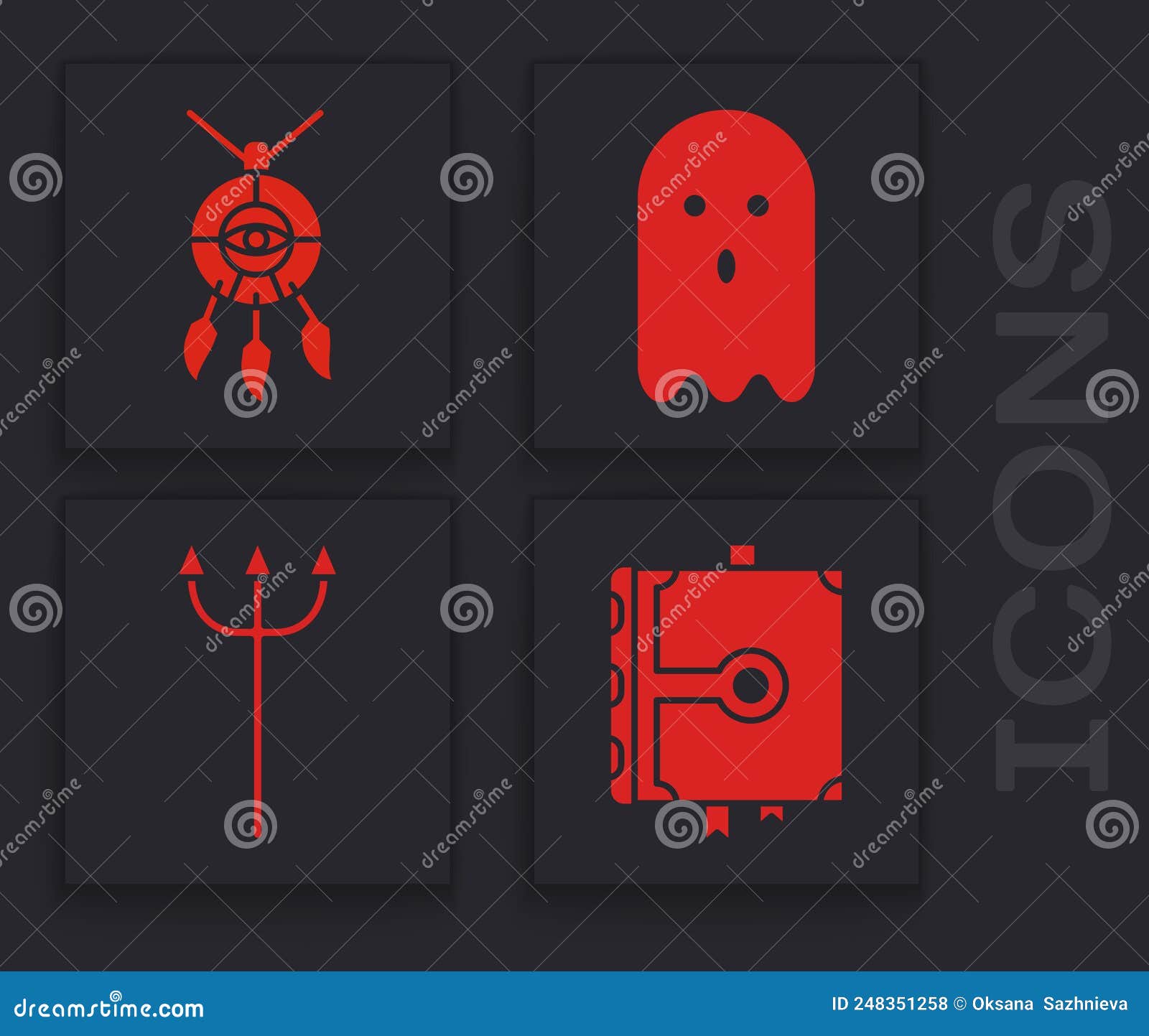 Set Ancient Magic Book, Dream Catcher with Feathers, Ghost and Neptune ...