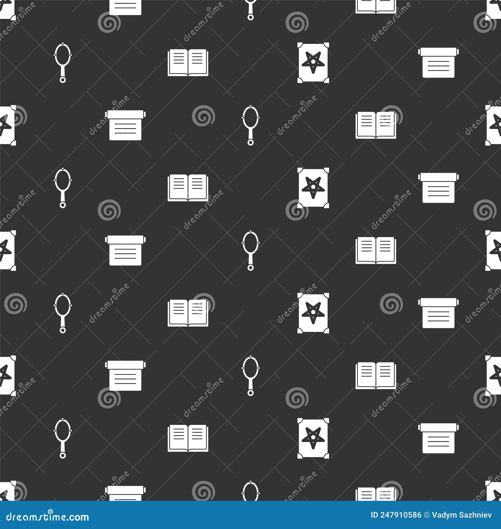 Set Ancient Magic Book, , Magic Hand Mirror and on Seamless Pattern ...