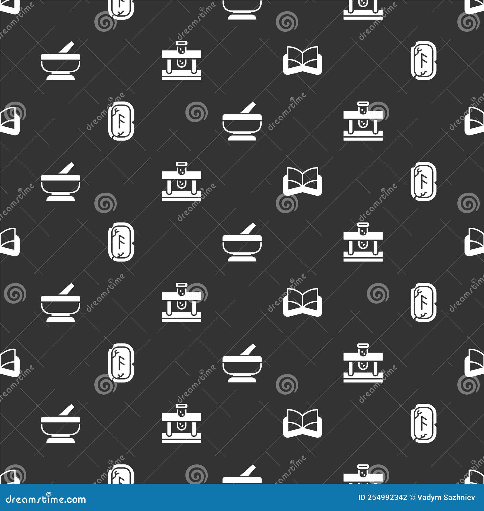 Set Ancient Magic Book, Magic Runes, Mortar and Pestle and Bottle with ...