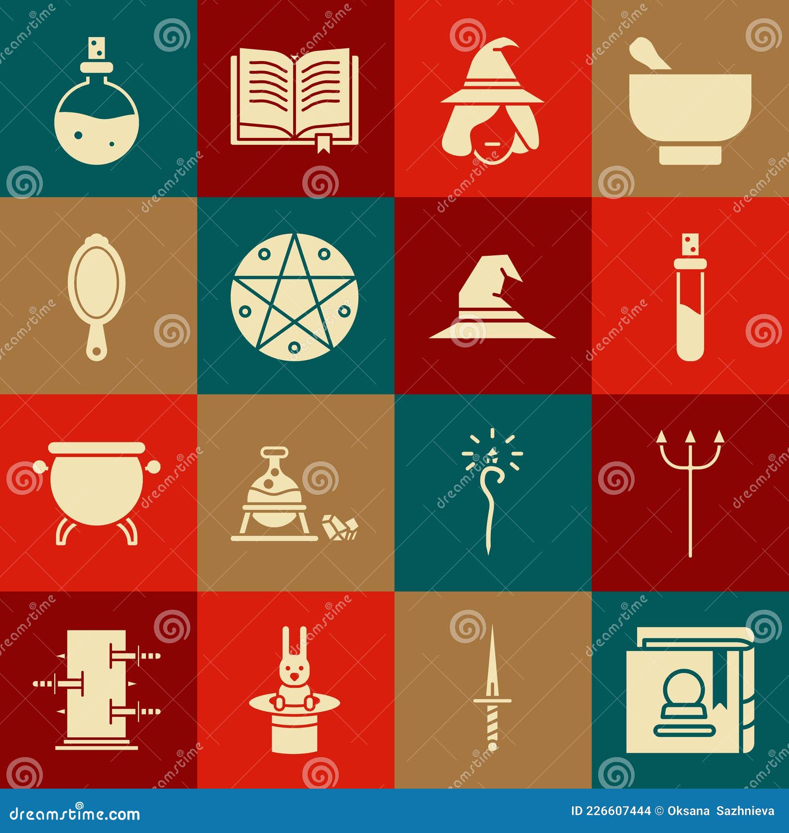 Set Ancient Magic Book, Neptune Trident, Bottle with Love Potion, Witch ...