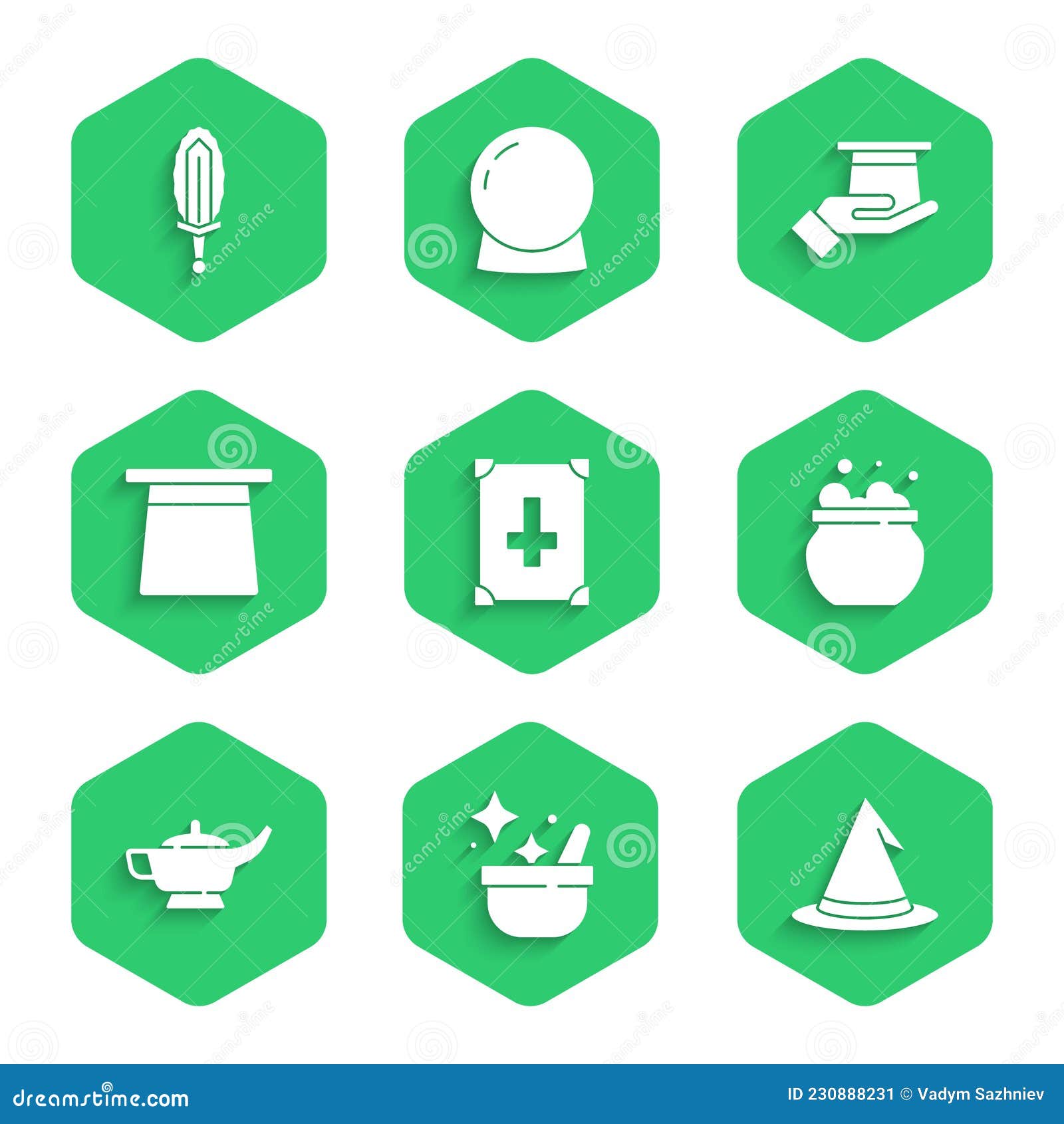 Set Ancient Magic Book, Witch Cauldron, Hat, Magic Lamp or Aladdin ...