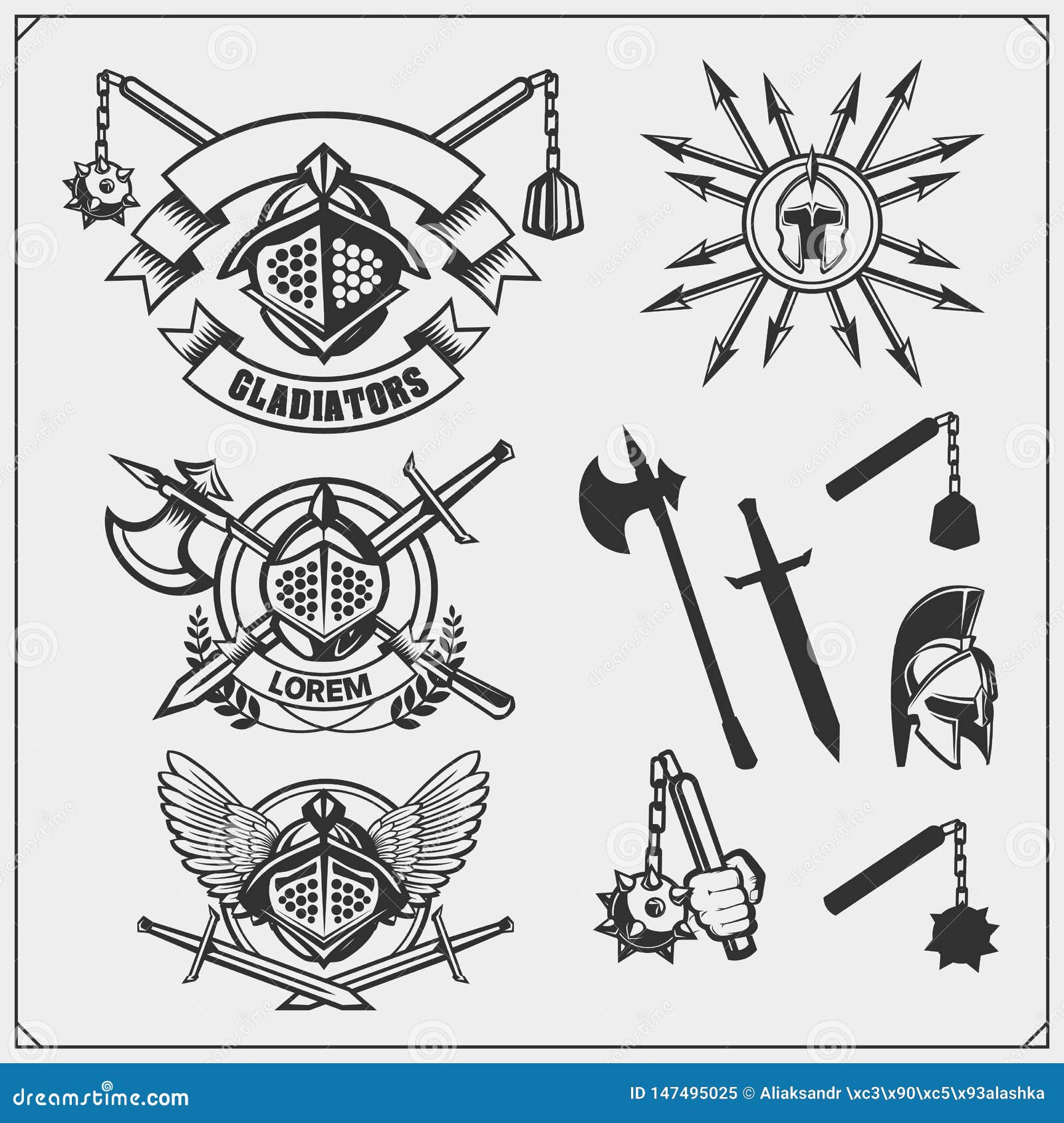Gladiator Emblems Set Stock Illustrations – 70 Gladiator Emblems Set ...