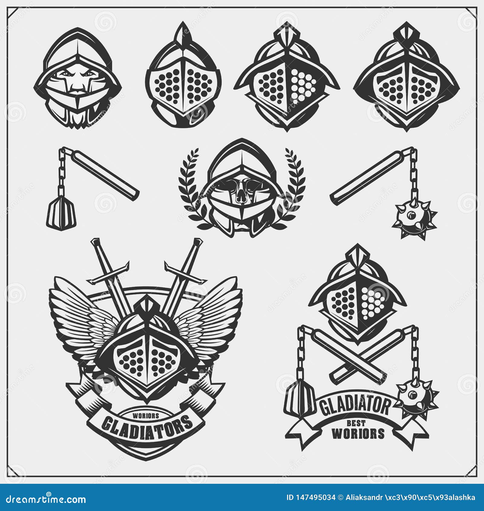 Gladiator Emblems Set Cartoon Vector | CartoonDealer.com #62847617