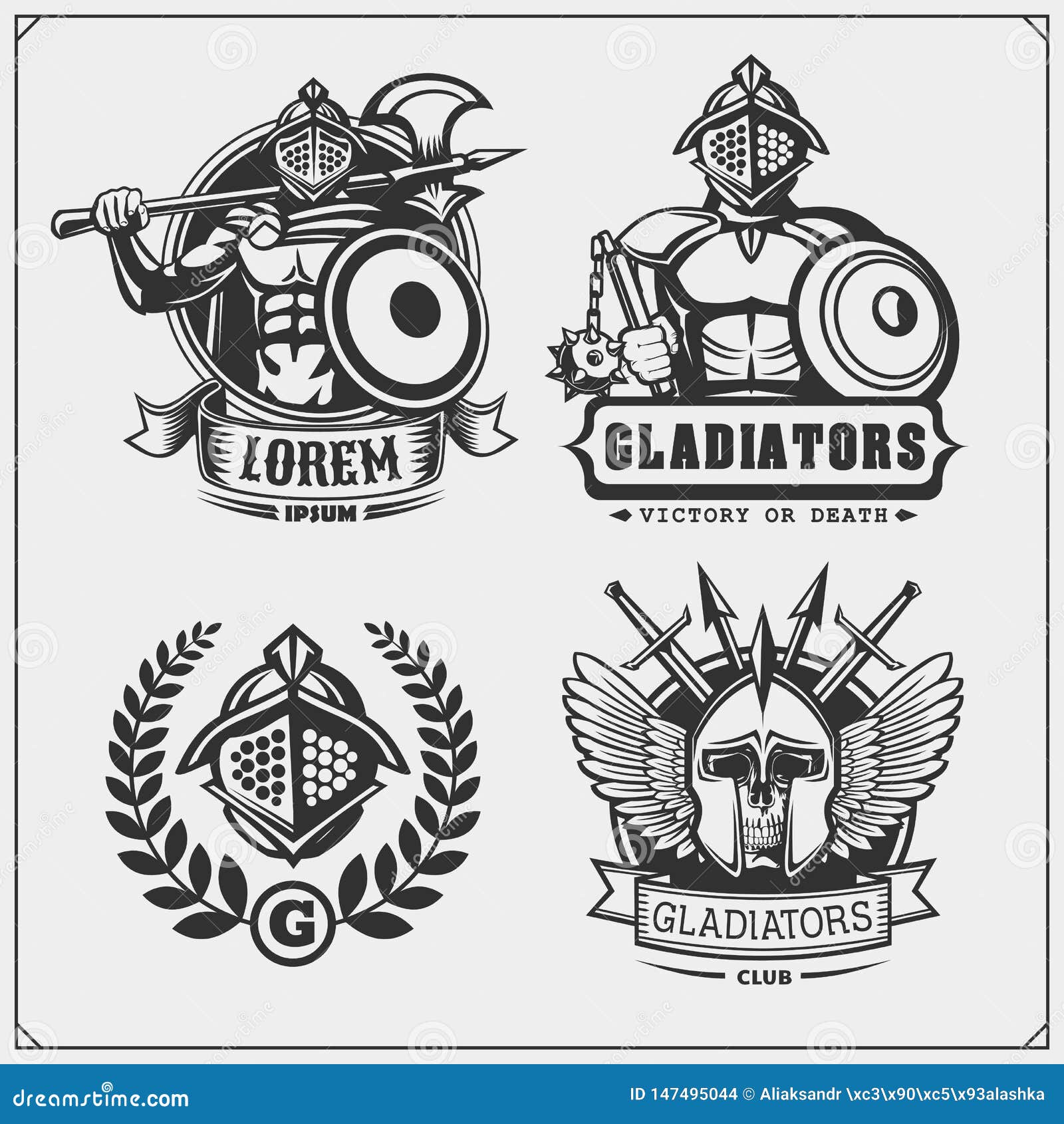 Gladiator Emblems Set Cartoon Vector | CartoonDealer.com #62847617