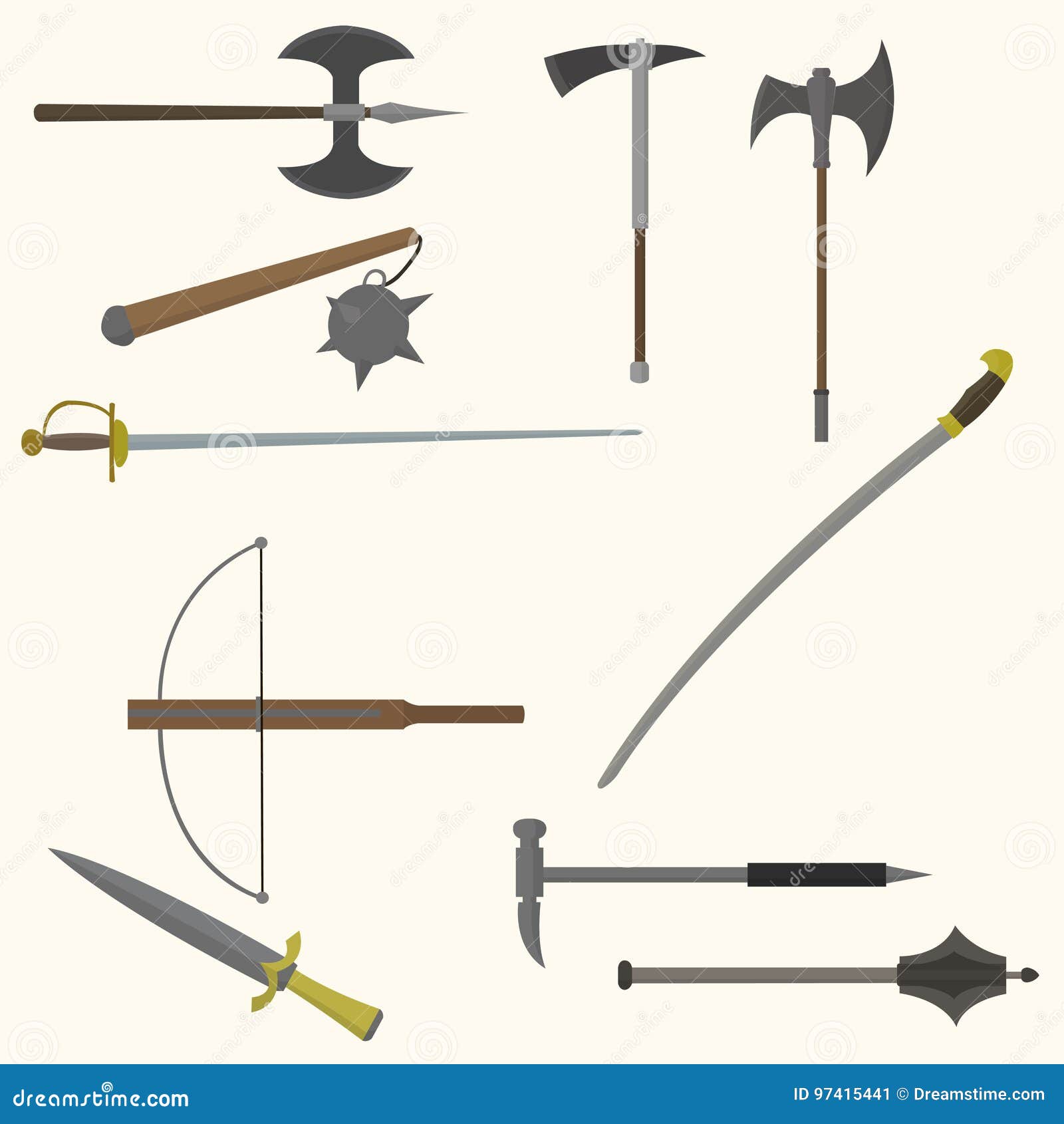 Set of ancient weapon stock vector. Illustration of retro - 97415441