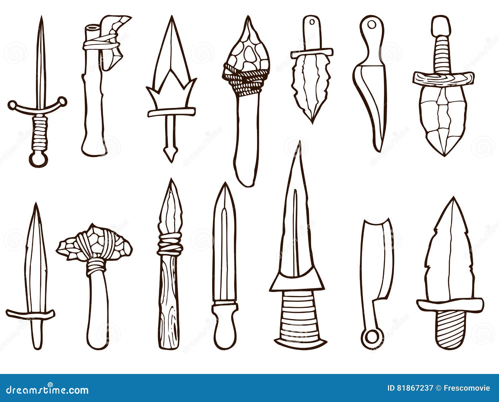 Set of ancient weapons. stock vector. Illustration of black - 81867237