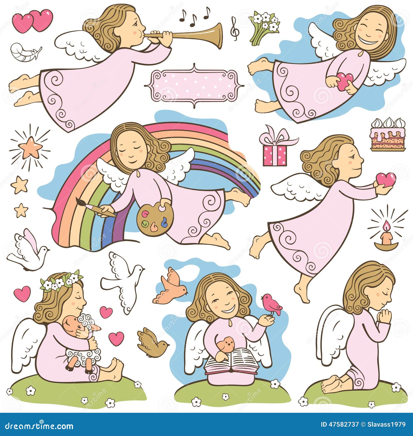Set of the angels stock vector. Illustration of flower - 47582737