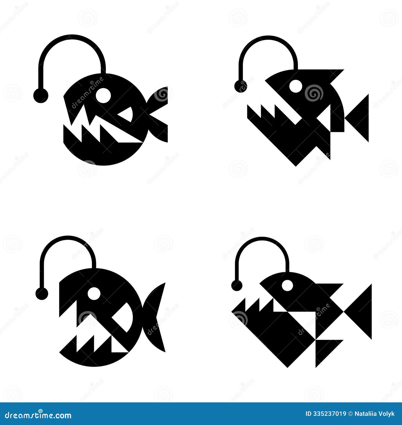Set of Anglerfish logo stock illustration. Illustration of scary ...