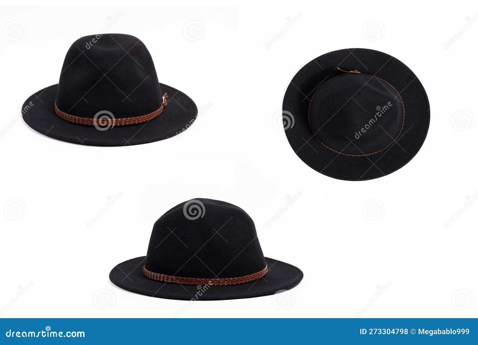 Set of 3 Angles Front View Stilish Black Hat for Women, Isolated White ...
