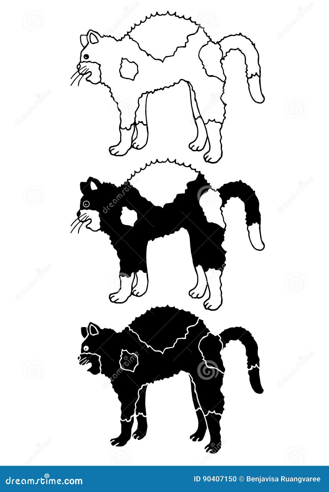 Set of Angry Cat Pose Animal Hand Drawn Vector Illustration Stock ...