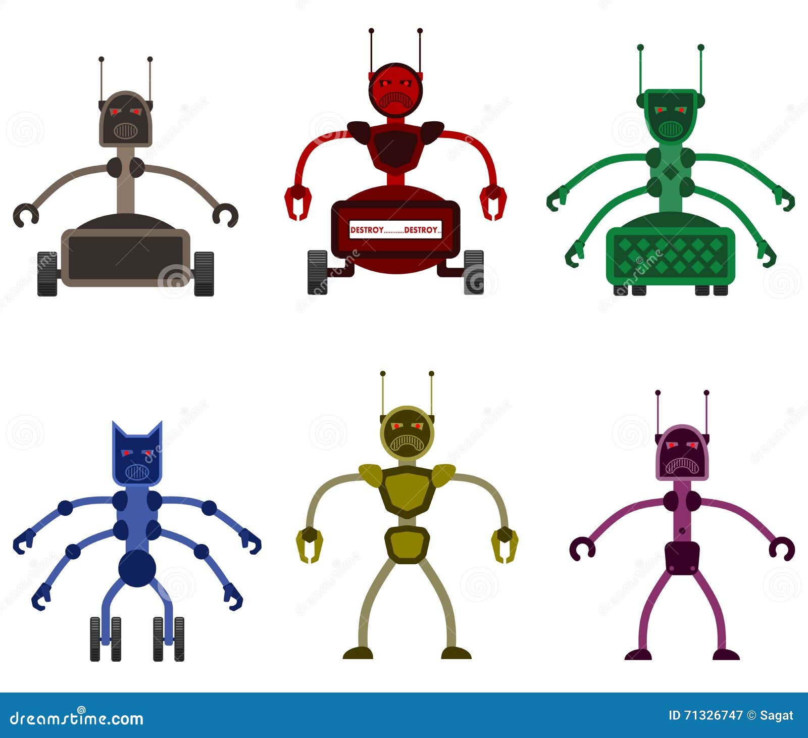 Evil Mechanical Animals, Lion, Shark, Snake Robots Cartoon Vector ...