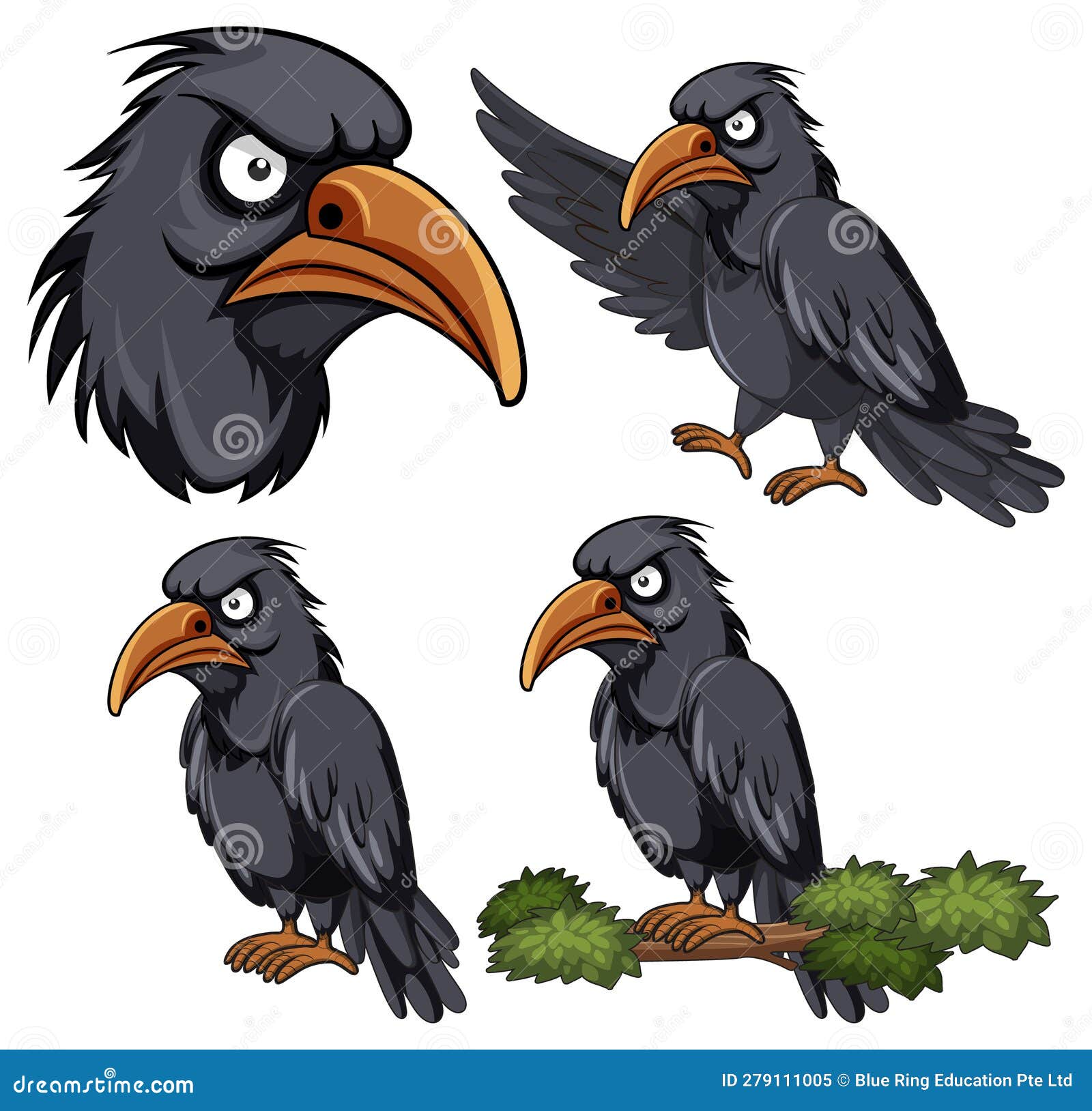 Set of Angry Raven Cartoon Character Stock Vector - Illustration of ...