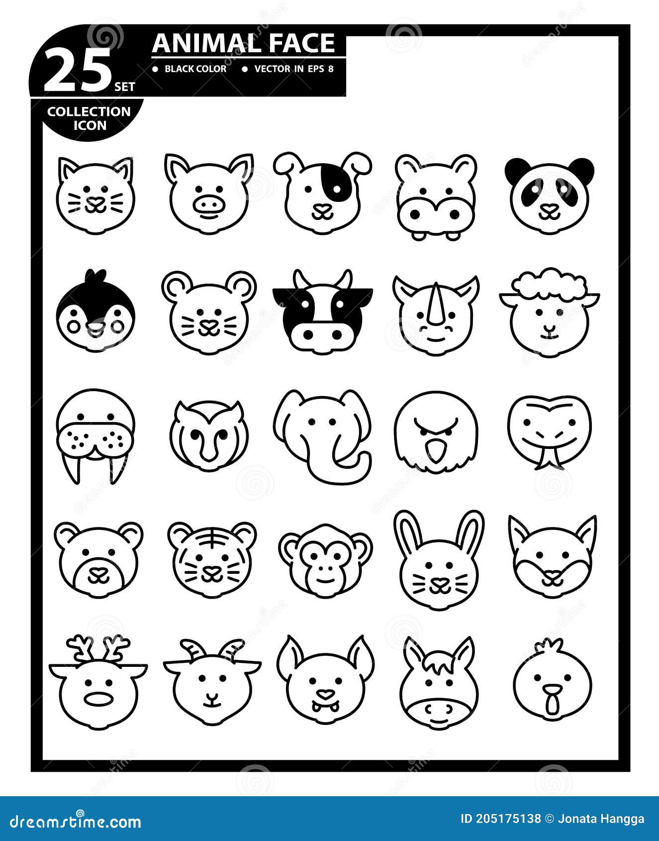 25 set animal face icon stock vector. Illustration of icon - 205175138