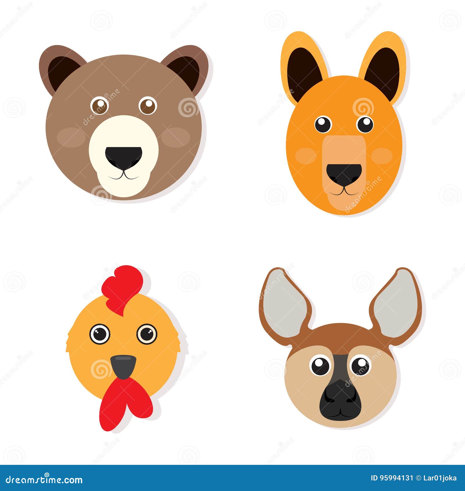 Set of animal faces stock vector. Illustration of shape - 95994131