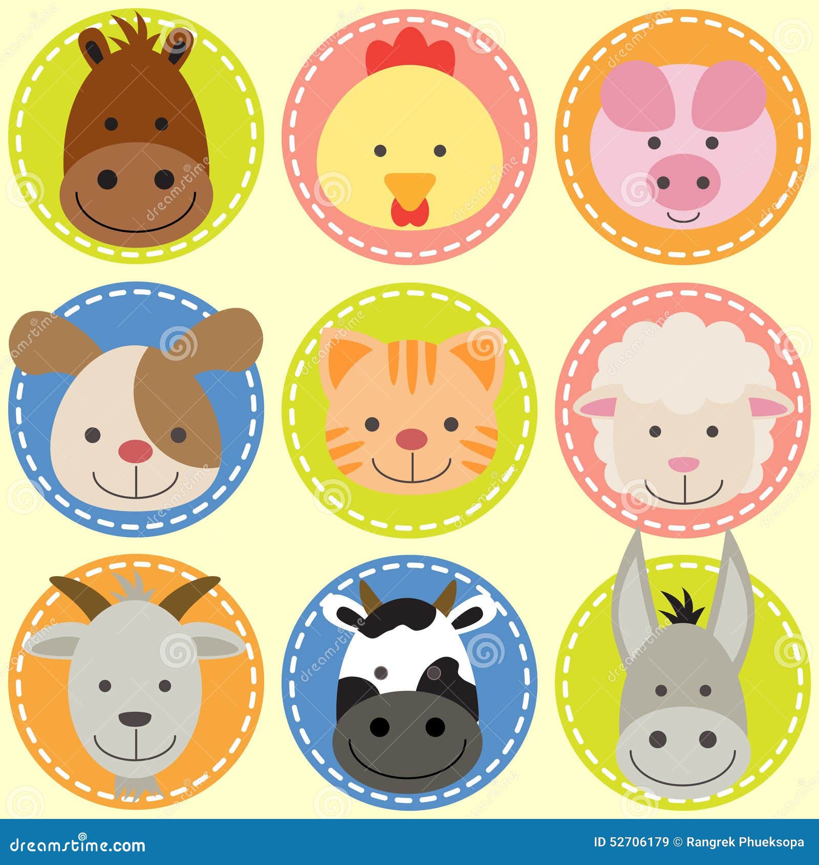 Set of animal faces stock vector. Illustration of chicken - 52706179