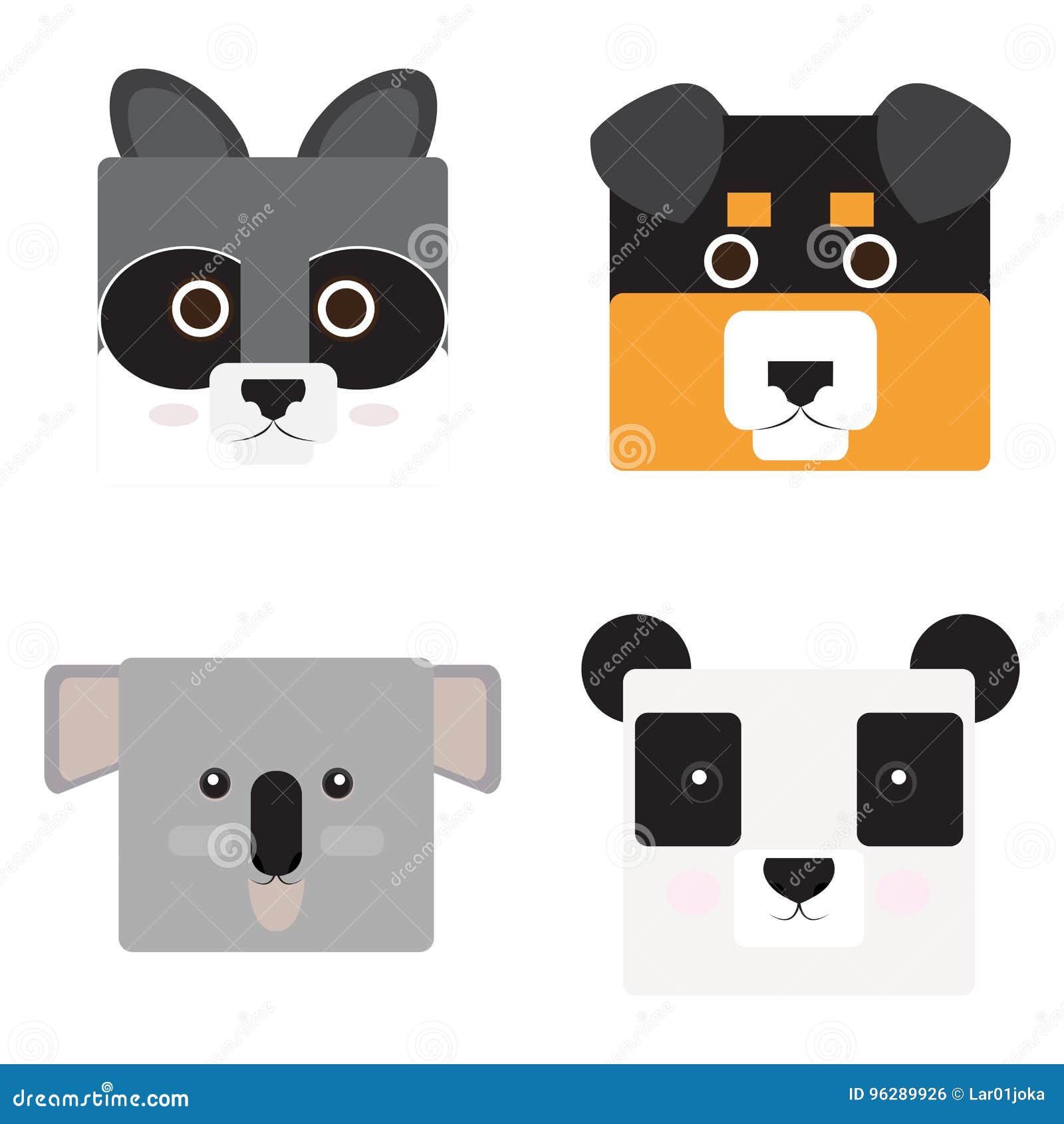 Set of animal faces stock vector. Illustration of creature - 96289926