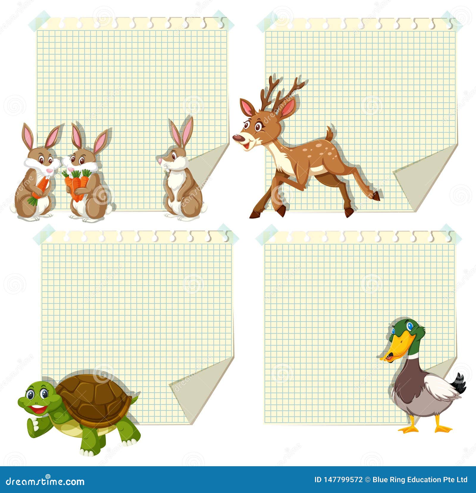 Set of Animal on Note Template Stock Vector - Illustration of element ...