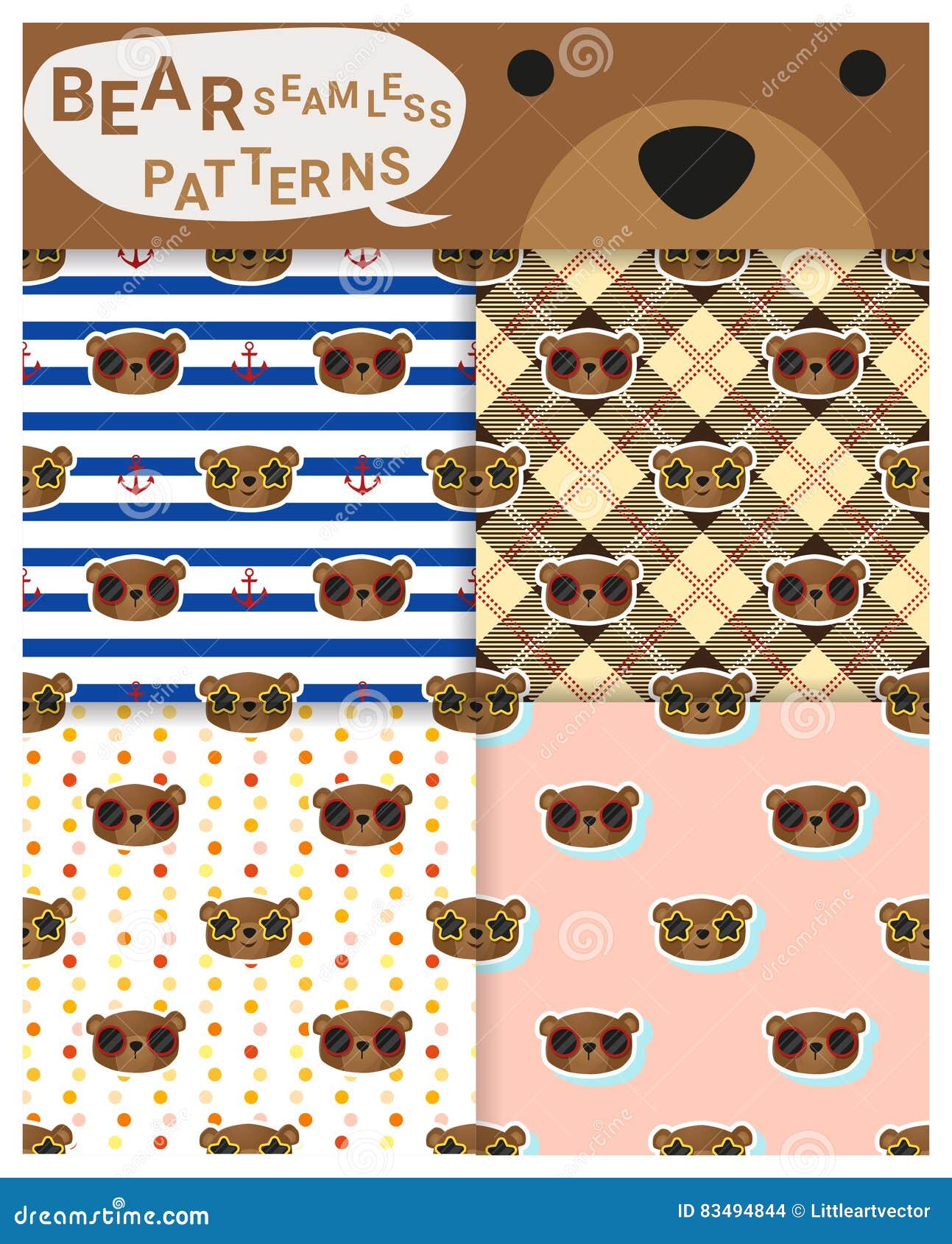 Set of Animal Seamless Patterns with Bear Stock Vector - Illustration ...