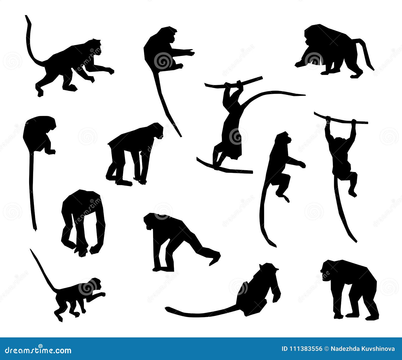 Ape and Monkey Collection - Vector Silhouette. Stock Vector ...