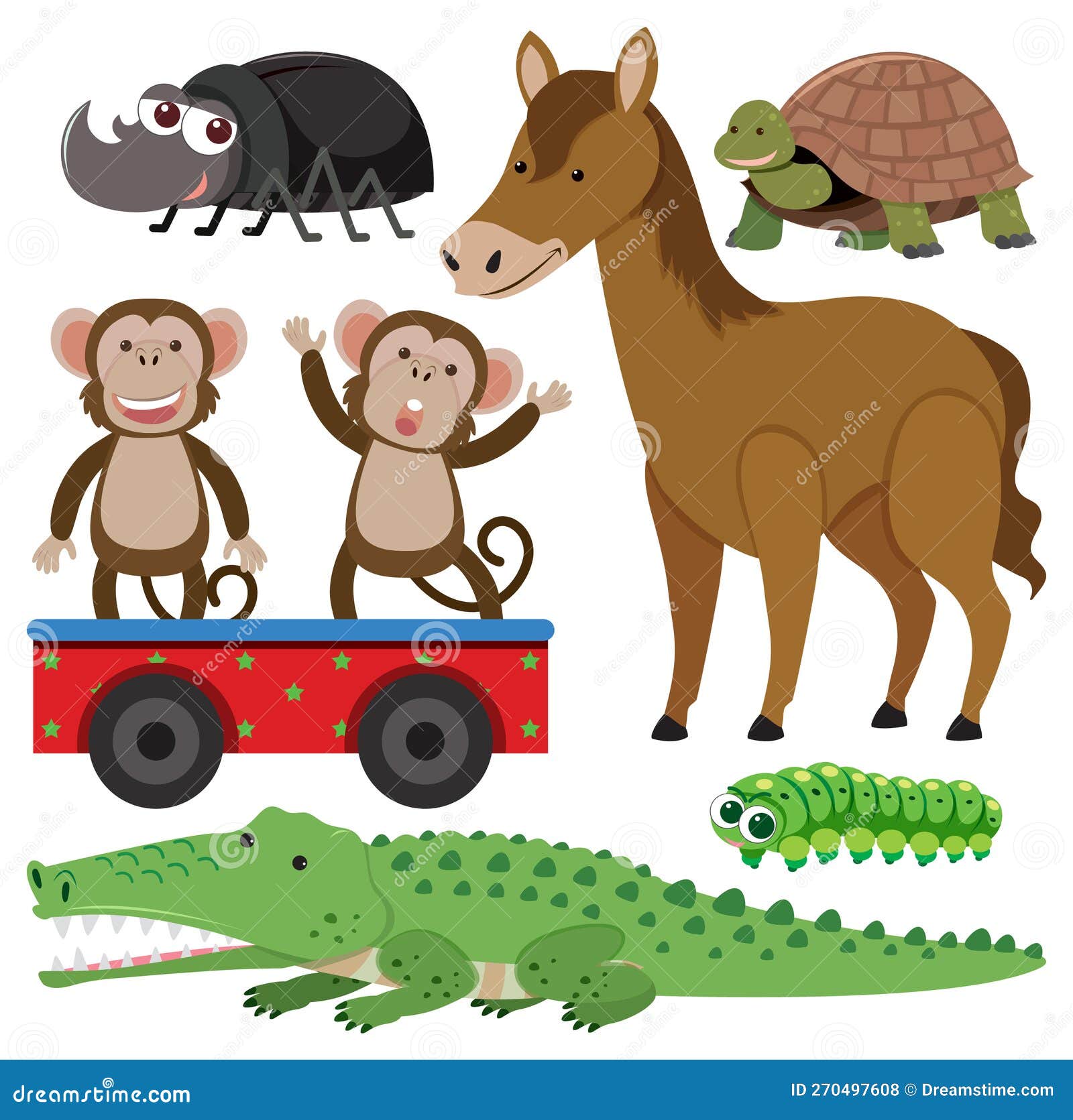 Set of Animals Cartoon Simple Style Stock Vector - Illustration of ...