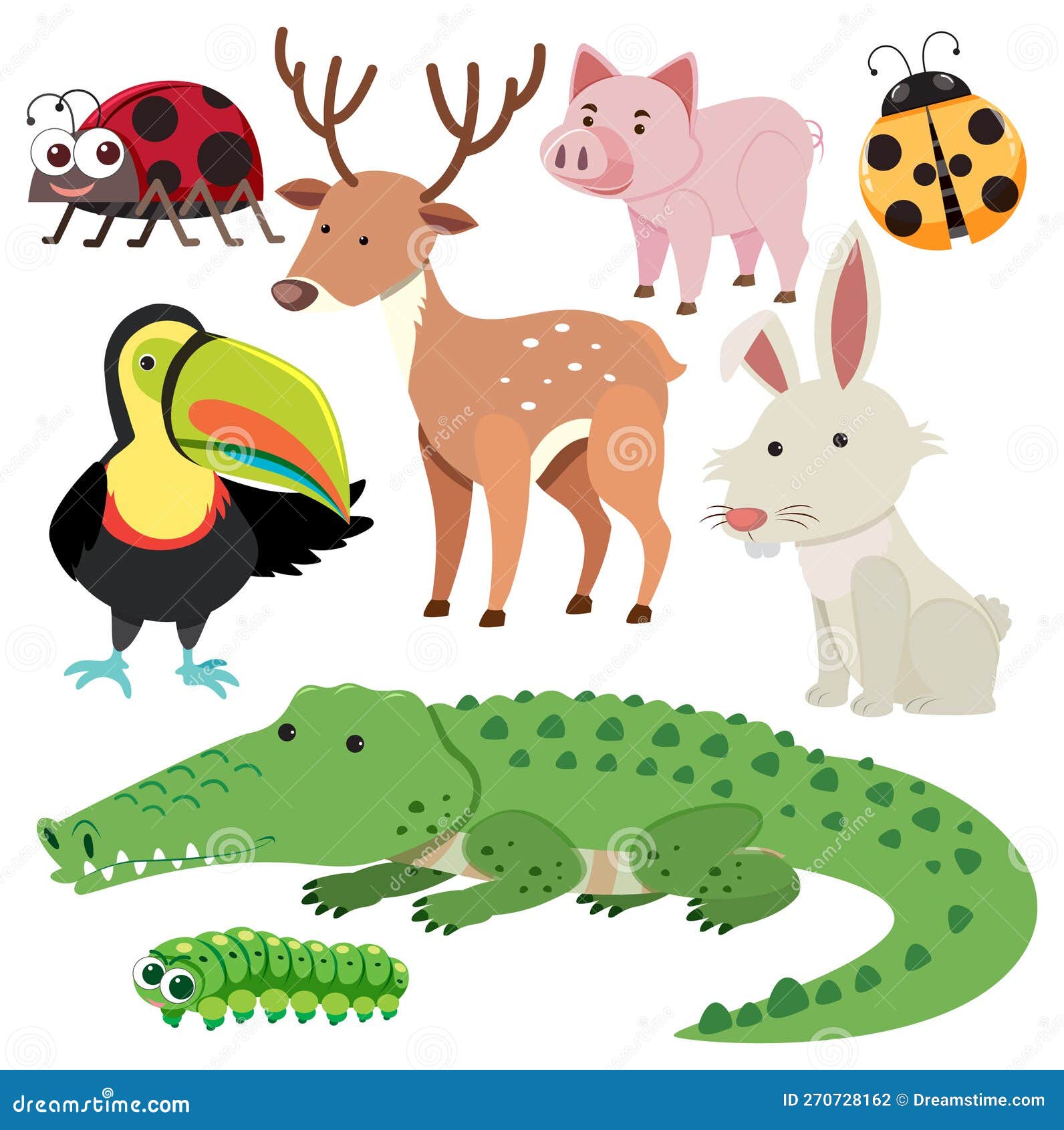 Set of Animals Cartoon Simple Style Stock Vector - Illustration of ...