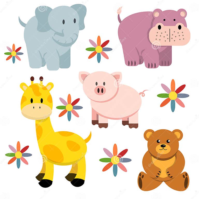 Set of Animals. Flat Vector Illustration. Wildlife Illustration. Stock ...
