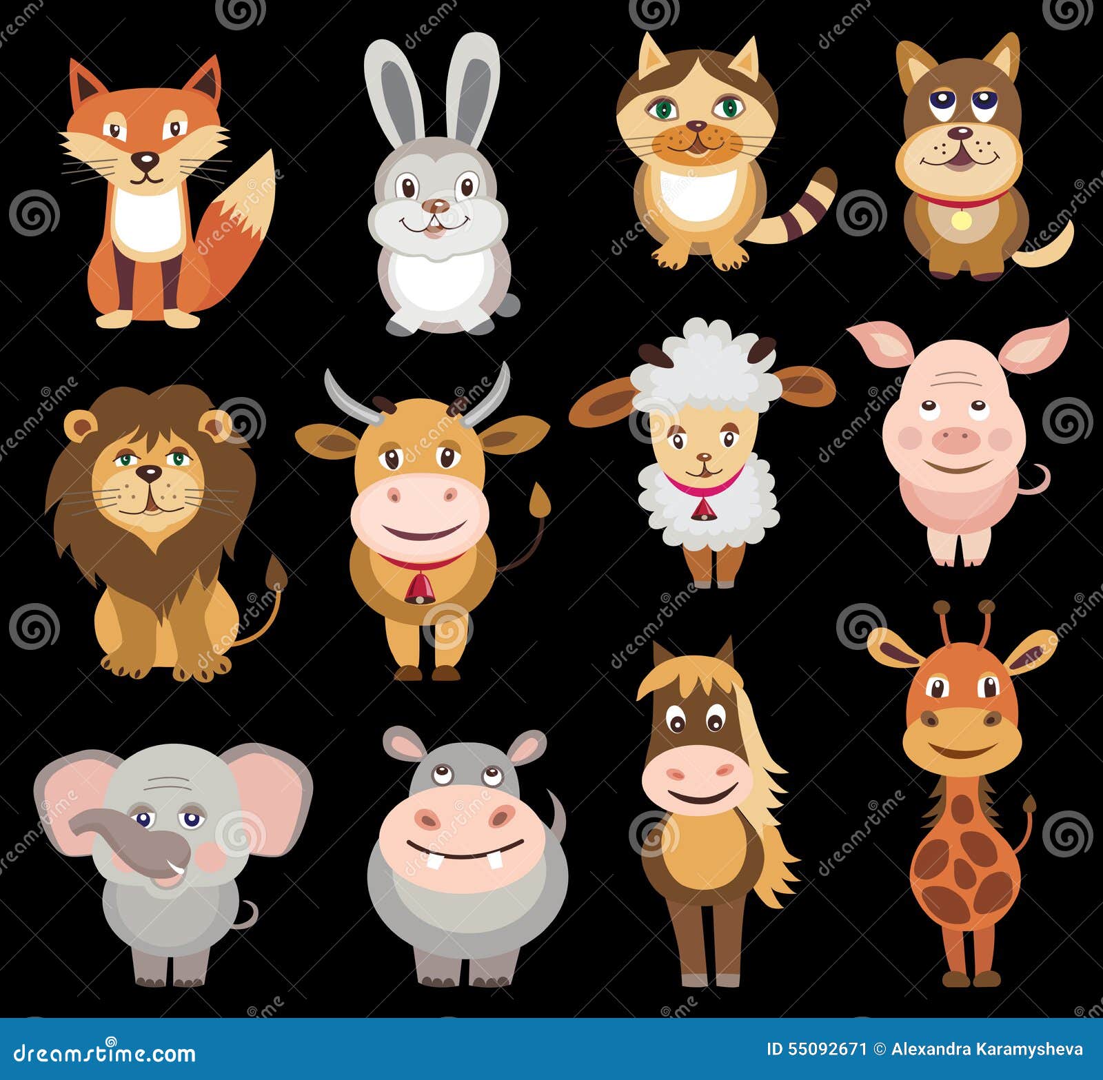 Set of animals icons stock vector. Illustration of hippopotamus - 55092671