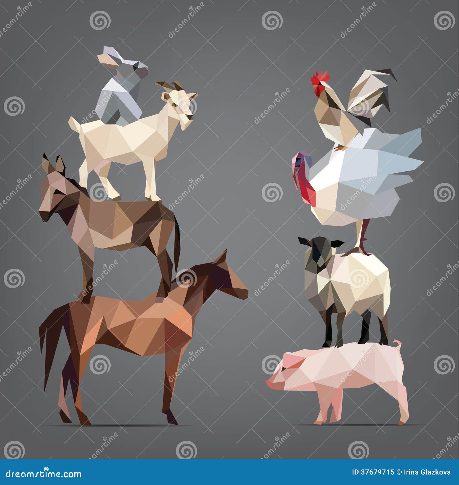 Animals From Geometric Shapes, Bear, Cat, Lion, Lamb, Chicken, Fish ...