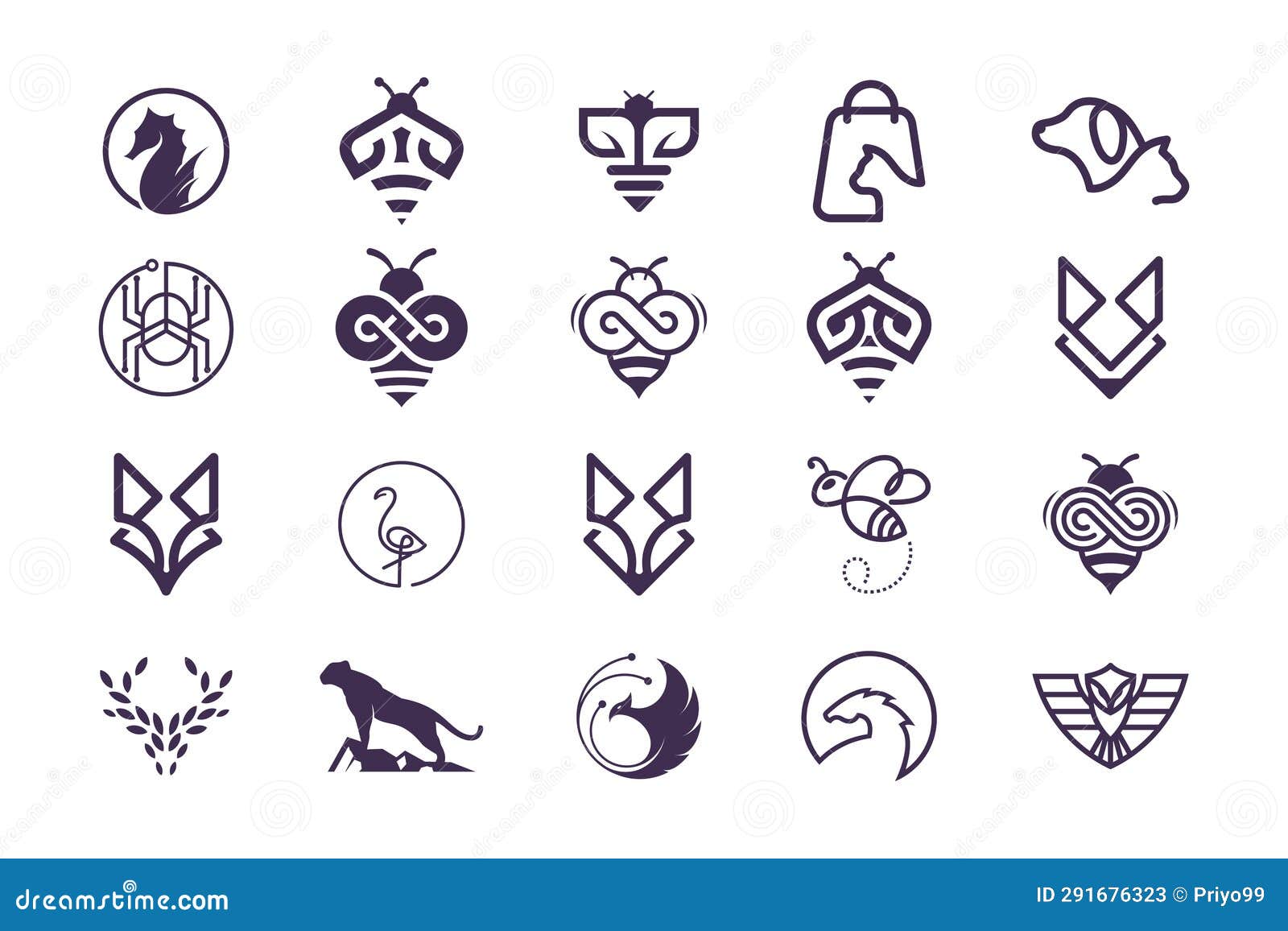 Set of Animals Logo Design Vector with Creative Element Concept Stock ...