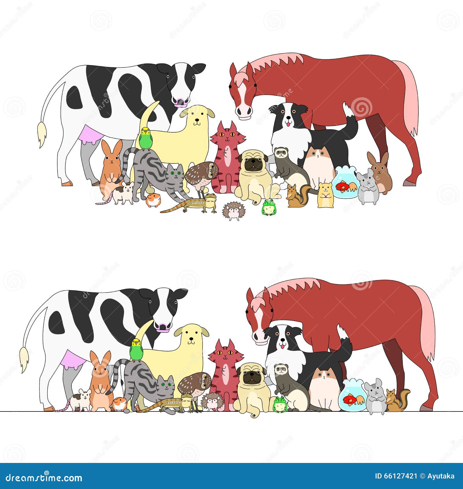 Set of Animals, a Row and a Group Stock Vector - Illustration of ...