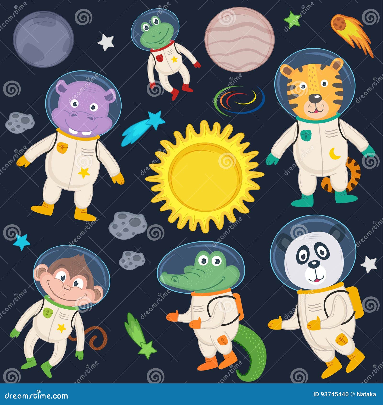 Set of Animals in Space Part 2 Stock Illustration - Illustration of ...