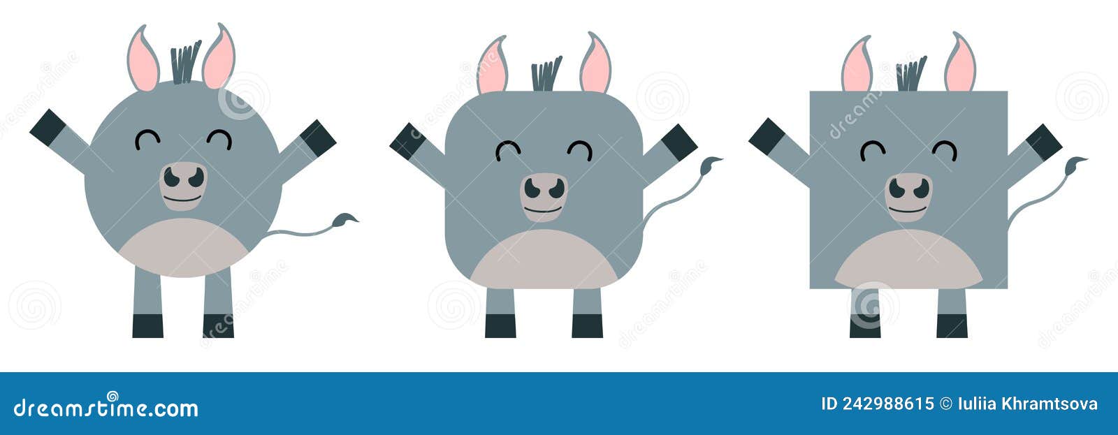 A Set of Animals of Square and Round Shape. Vector Illustration of a ...