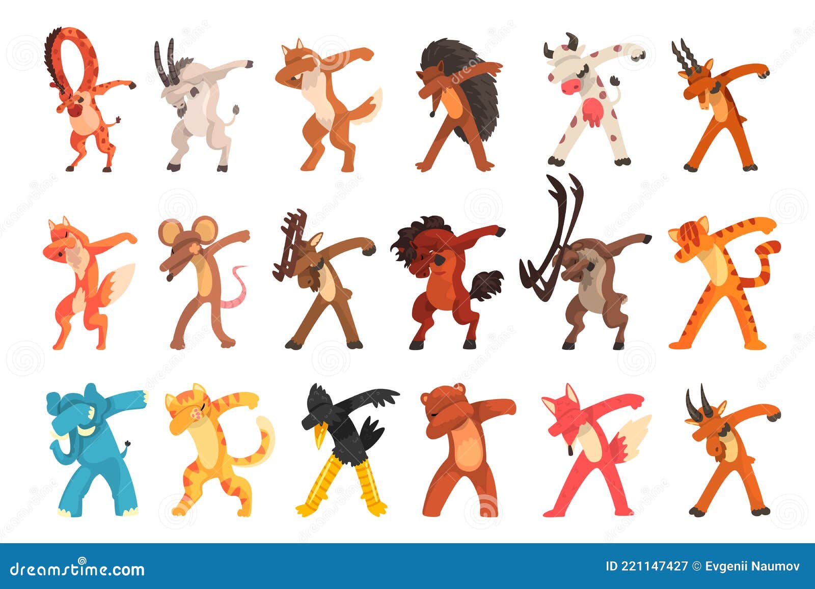 Set of Animals Standing in Dub Dancing Pose, Different Animals Doing ...
