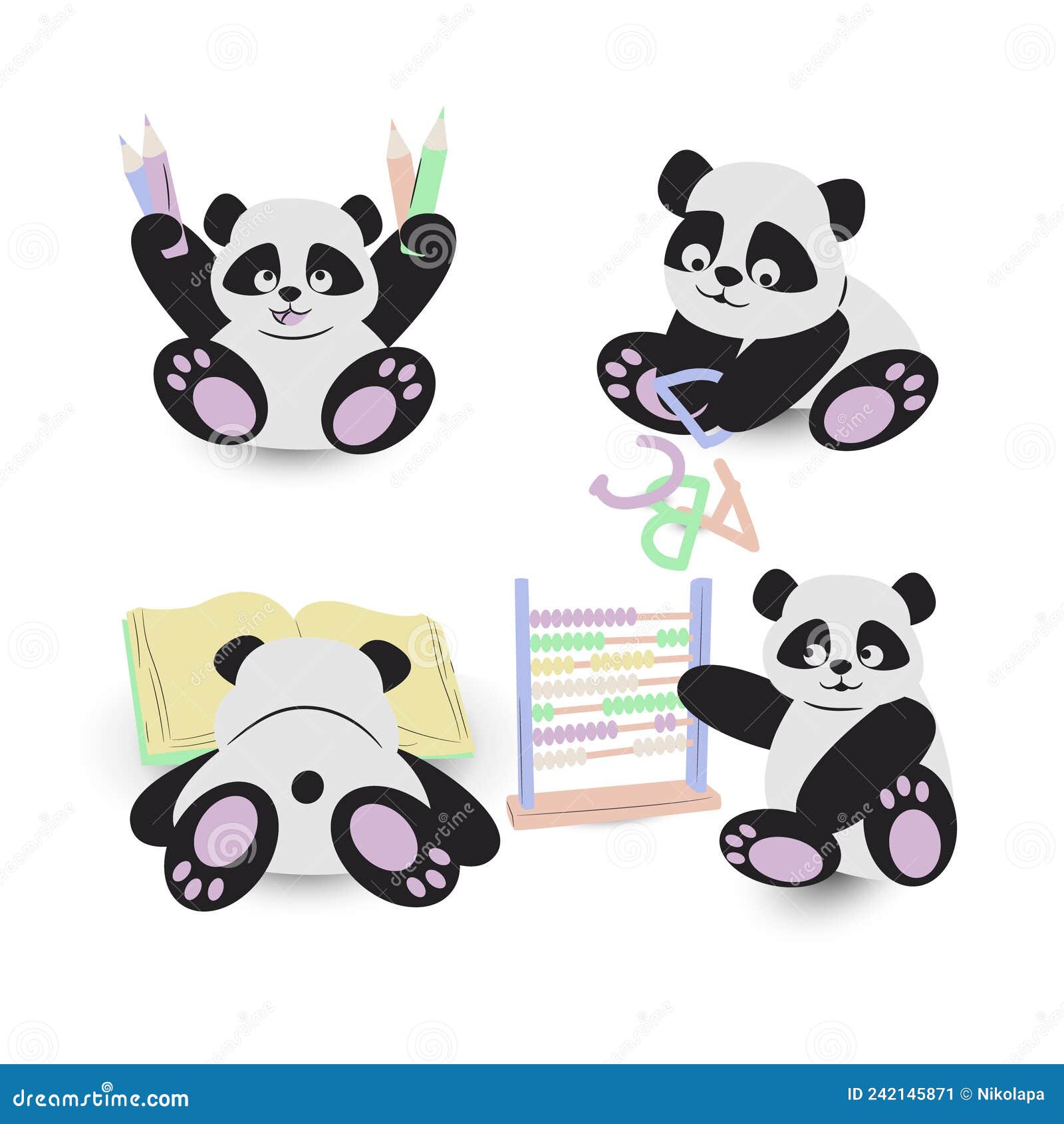 Set of Animals on the Theme of Education. Panda at School Learns To ...