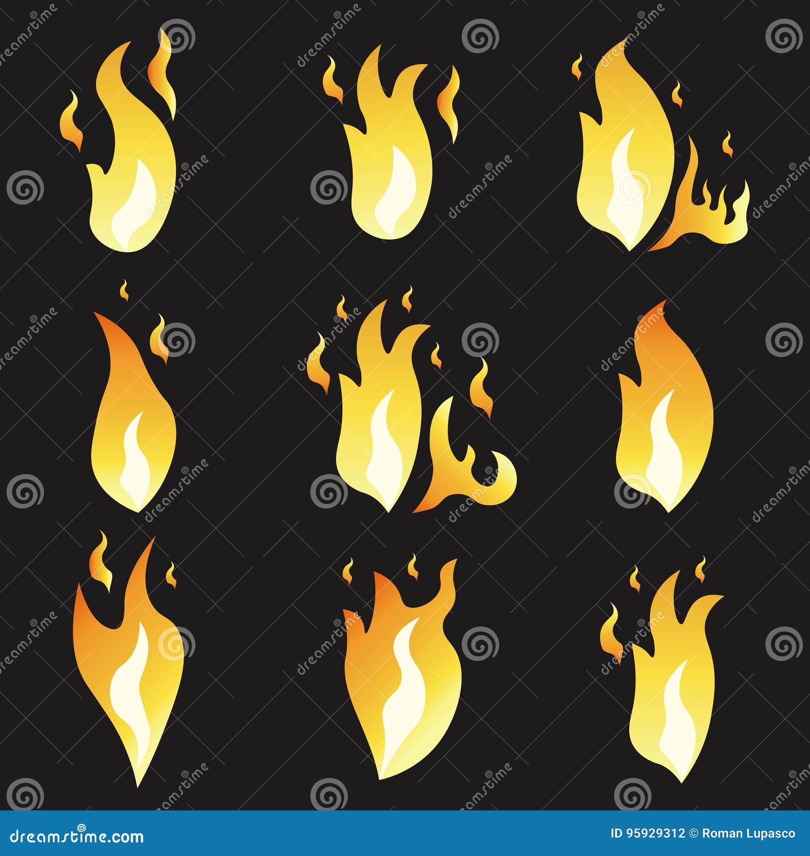 Set of Animation Fire and Illustration Various . Cartoon Flat Style ...