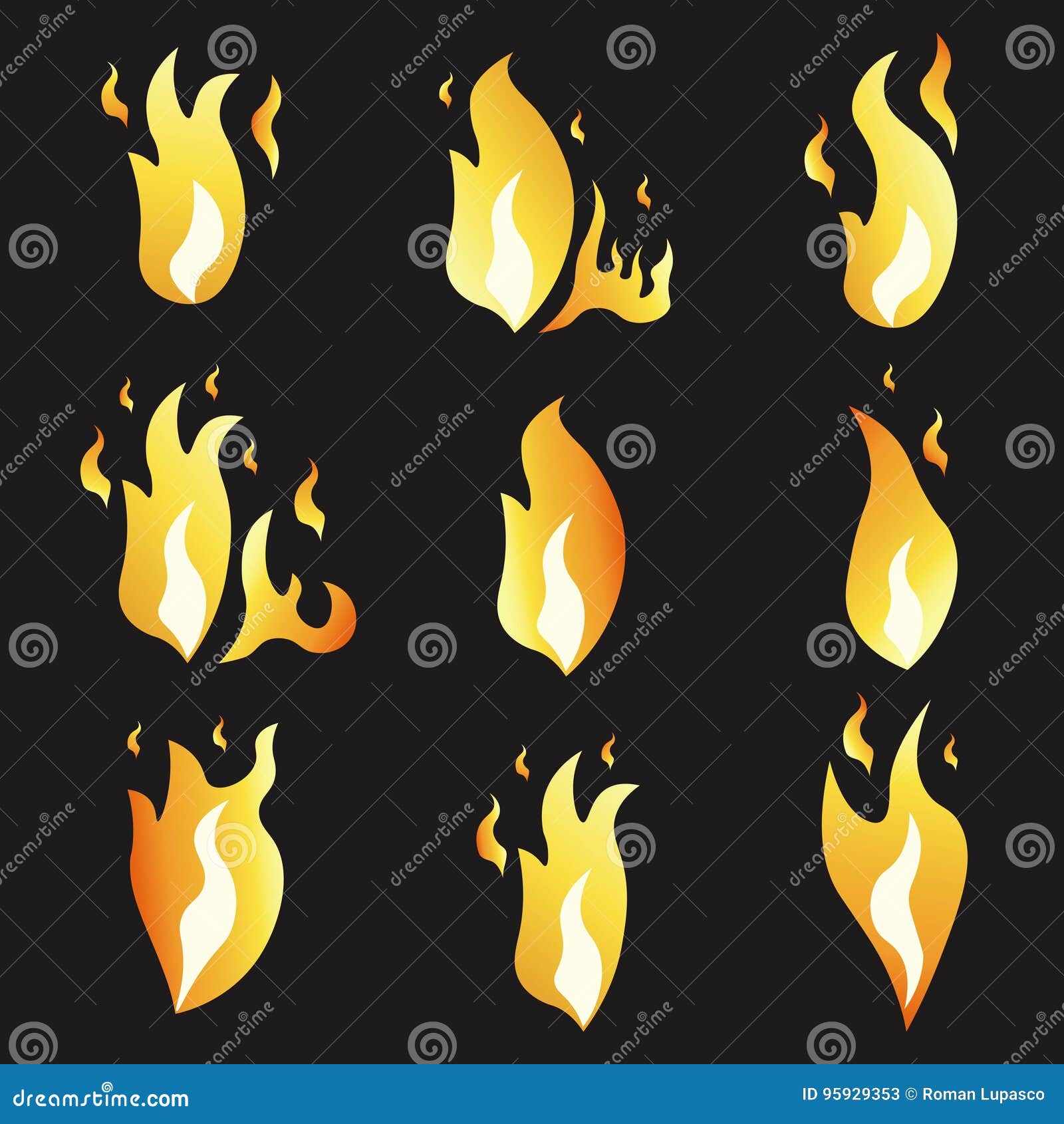 Set of Animation Fire and Illustration Various . Cartoon Flat Style ...