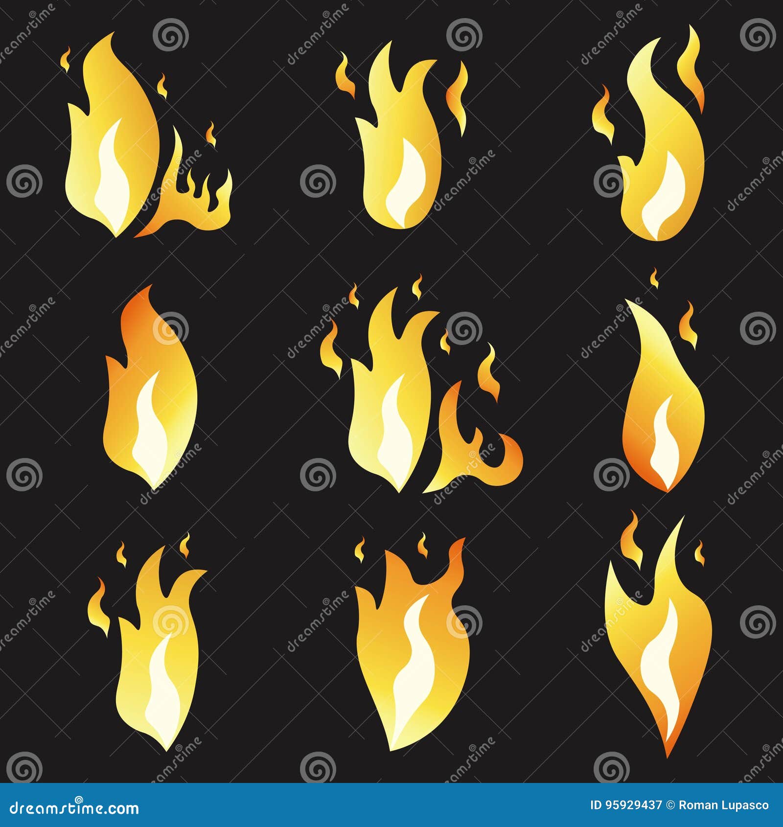 Set of Animation Fire and Illustration Various . Cartoon Flat Style ...