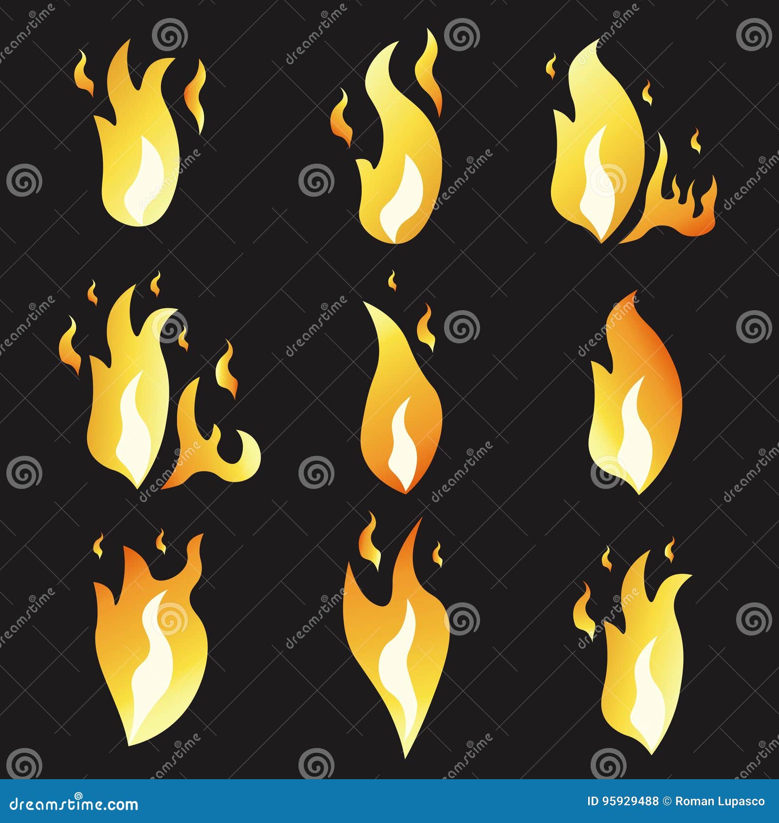 Set of Animation Fire and Illustration Various . Cartoon Flat Style ...