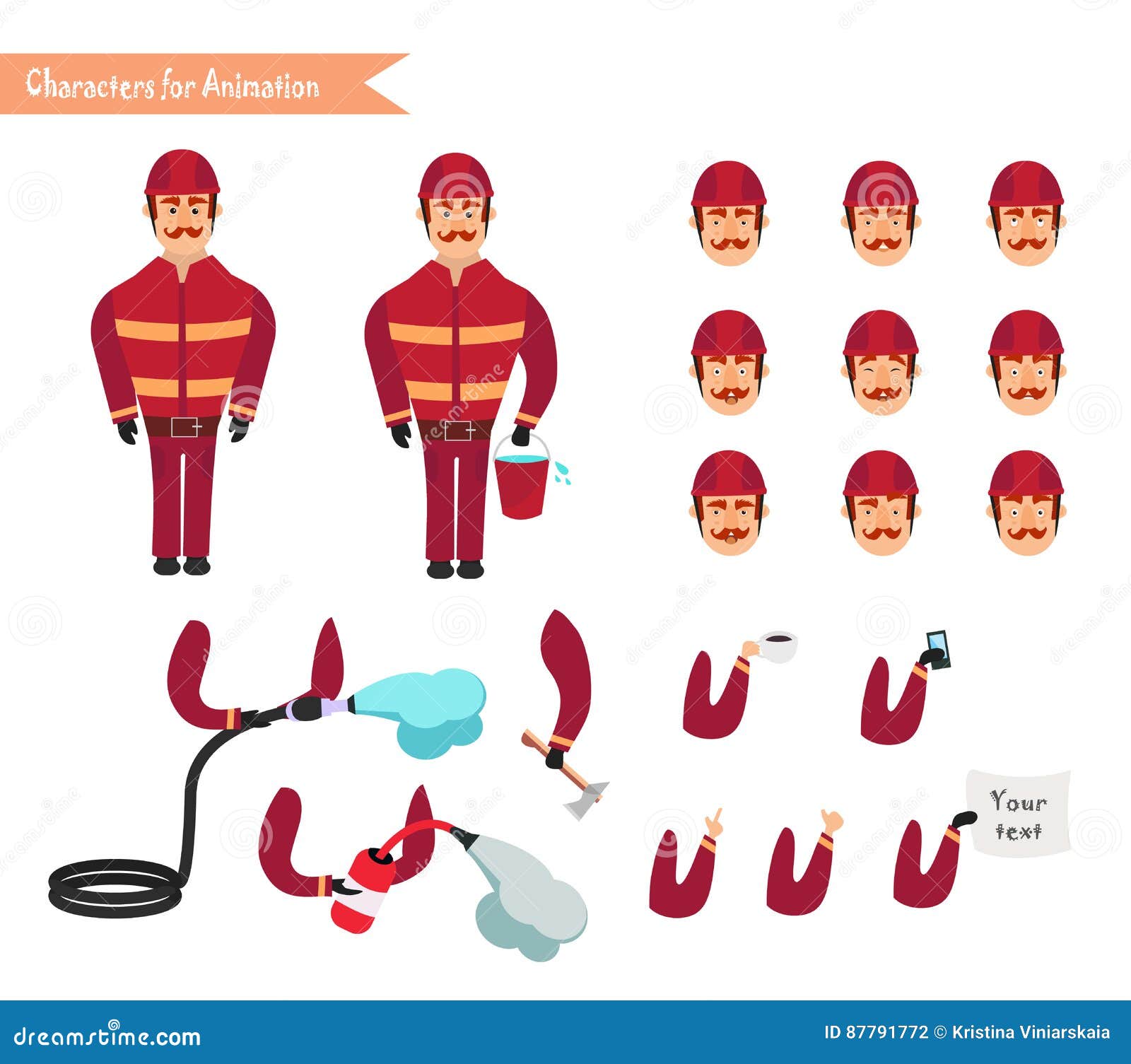 Set for Animation of Firefighter in Uniform Stock Vector - Illustration ...