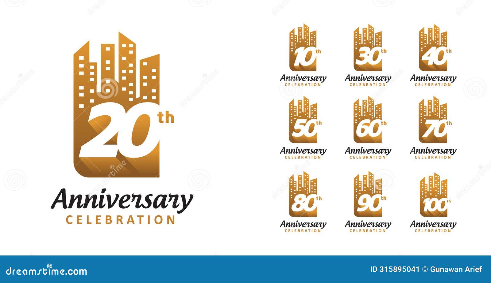 Set of Anniversary Building Number Design Stock Vector - Illustration ...
