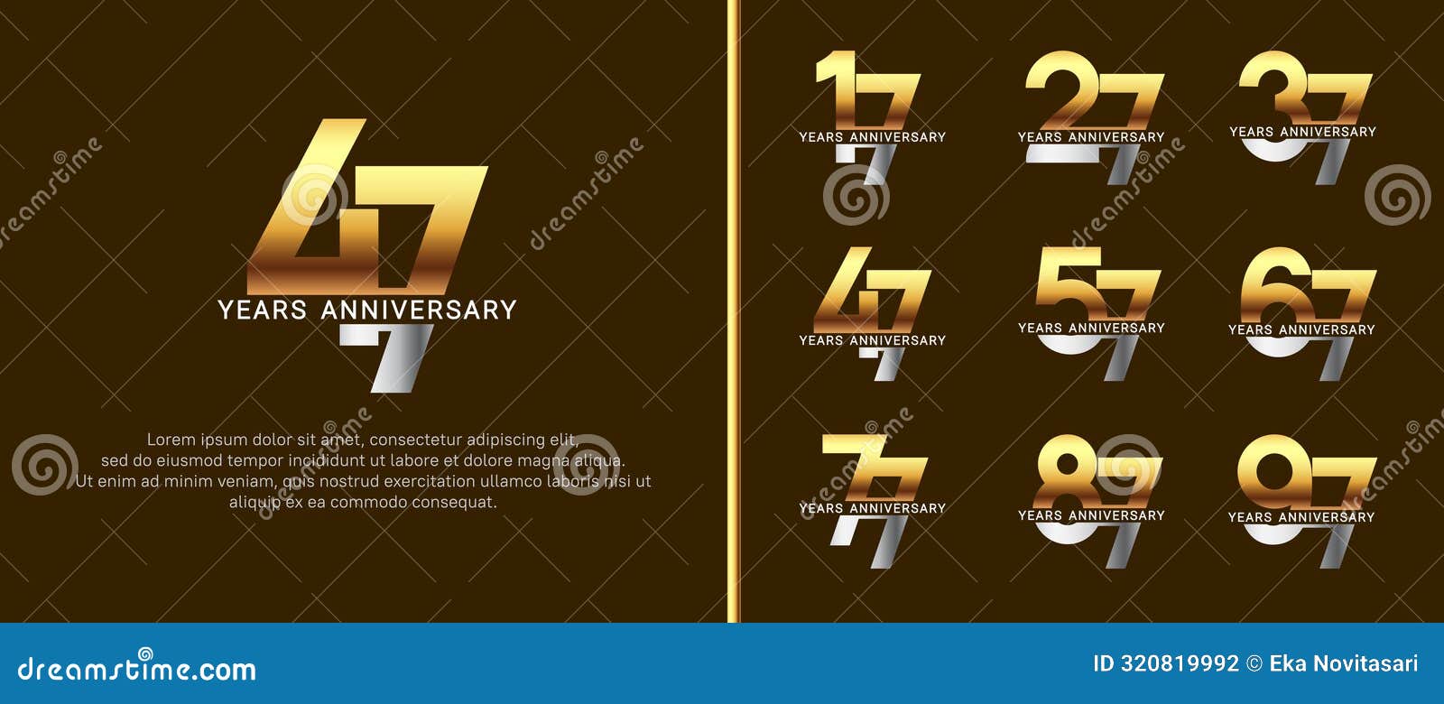 Set of Anniversary Logo Style Silver and Gold Color on Brown Background ...