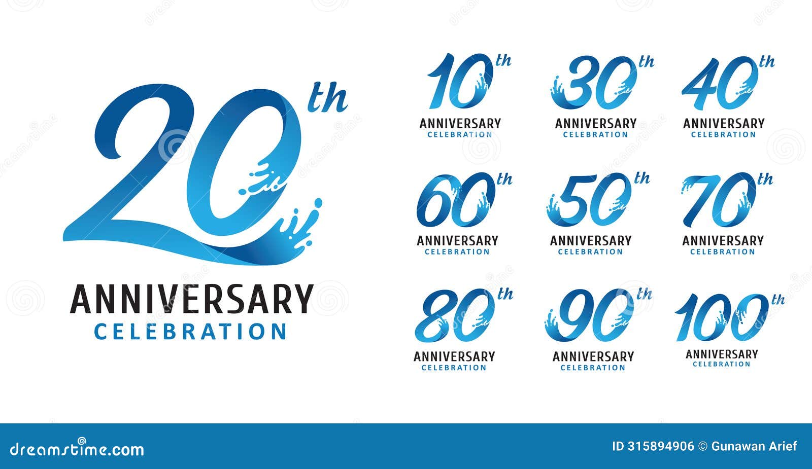Set of Anniversary Water Number Design Stock Illustration ...
