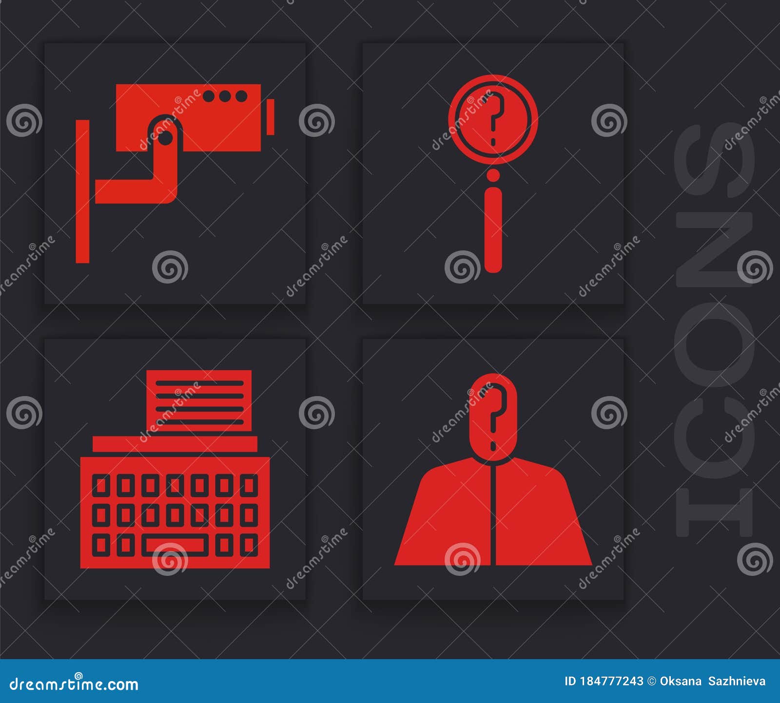 Set Anonymous with Question Mark, Security Camera, Magnifying Glass ...
