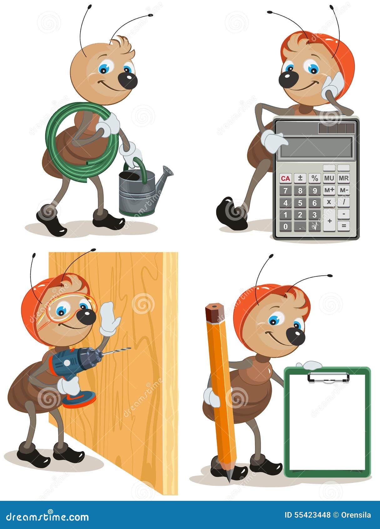 Set ant worker stock vector. Illustration of pencil, helmet - 55423448